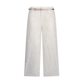 Liu Jo Femme, Pantalons, Beige, Taille: 40 FR Pantalon en mousseline brod&eacute;e