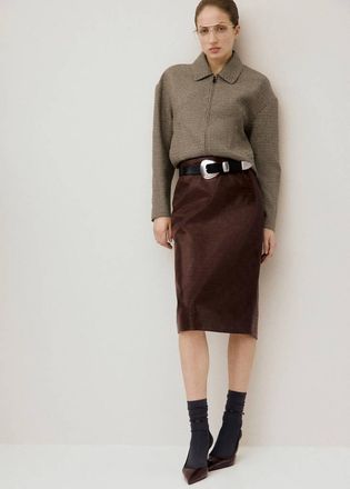 Mango Jupe midi cuir synth&eacute;tique croco marron - Femme - 34 - MANGO