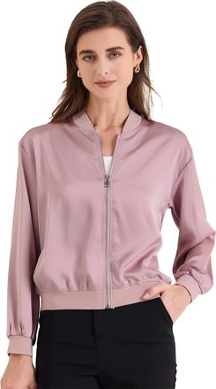 Allegra K Damen Bomberjacke Blouson Casual Jacke mit Rei&szlig;verschluss Lang&auml;rm Leichtes Outwear Altrosa XL