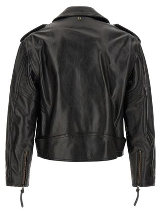 Balmain Textured Leather Biker Jacket - Black