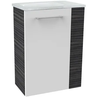 Fackelmann B. perfekt sbc G&auml;ste-WC Set 2 Teile - Waschtischunterschrank in Wei&szlig; mit Holz Anthrazit mit Waschbecken aus Glas in Wei&szlig; - Waschbeckenunterschrank