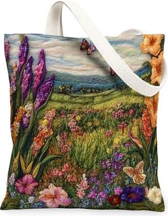 Generic Sac fourre-tout en toile de gla&iuml;eul printanier pour le shopping 33 x 38,1 cm, sac d&eacute;picerie r&eacute;utilisable pour femme, motif floral de voyage, d&eacute;coratio