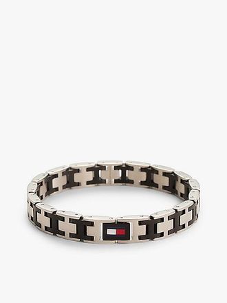 Tommy Hilfiger Bracelet &agrave; mailons bicolores noirs &agrave; drapeau
