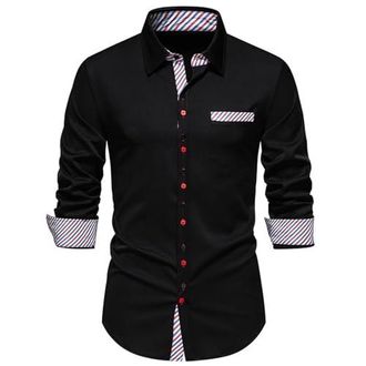 Generic Chemise dentra&icirc;nement &agrave; manches longues pour homme - Chemise dautomne d&eacute;contract&eacute;e &agrave; revers - Chemise &agrave; manches longues pour homme, Noir, XXL