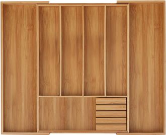 Relaxdays Besteckkasten Bambus, ausziehbar, Besteckeinsatz für Schubladen, Schubladeneinsatz HBT 5x55x44, 5 cm, natur, Hellbraun