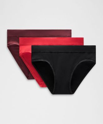 lululemon Culotte bikini UnderEase taille mi-haute Trio pour Femmes - Noir/Rouge/Burgundy - Taille XL