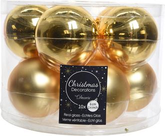Decoris Weihnachtskugeln Glas 6cm x 10 St&uuml;ck Christbaumkugeln matt gl&auml;nzend hellgold