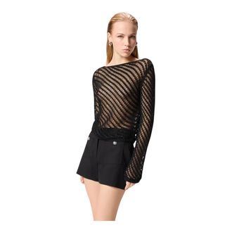 Pinko Pinko, Femme, Pulls, Noir, Taille: 40 FR Maglia effetto uncinetto paillettes