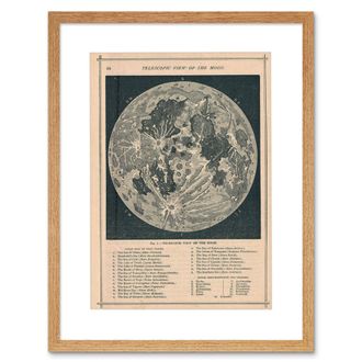 Wee Blue Coo The Art Stop MAP ILLUSTRATED ANTIQUE TELESCOPIC MOON FRAMED PRINT PICTURE F12X368
