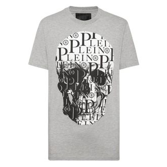 Philipp Plein Homme, Tops, Gris, Taille: XL T-shirt Round Neck Skull