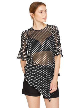 Koton Damen Transparentem Material Mit Punkten T-Shirt, Schwarz (Schwarz 01v), (Herstellergröße: 38)