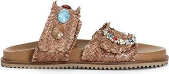 Caf&egrave;noir Pantoufle Tiss&eacute;e Orn&eacute;e De Pierres Et Dune Boucle Bijou, Pour Femme, Couleur Marron, Taille 38