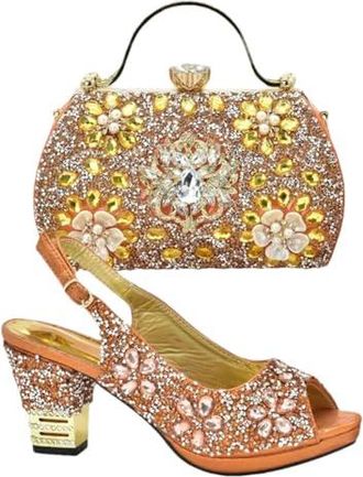 Generic Escarpins élégants à talons hauts pour femme avec sac assorti pour fête de mariage et occasions spéciales, Orange, 40.5 EU