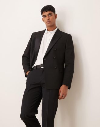 Asos Blazer de smoking ajusté à double boutonnage - Noir