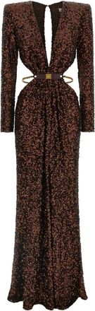 Elisabetta Franchi Femme, Robes, Brun, Taille: 38 FR Robe &agrave; Sequins Red Carpet avec Ceinture