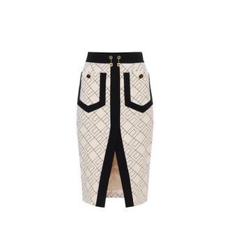 Elisabetta Franchi Femme, Jupes, Blanc, Taille: 40 FR Jupe bicolore en cr&ecirc;pe double &eacute;paisseur
