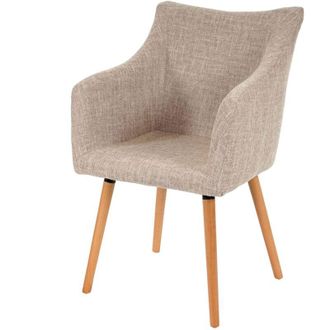 Hhg Esszimmerstuhl Vaasa T382, Stuhl K&uuml;chenstuhl, Retro 50er Jahre Design Textil, creme/grau