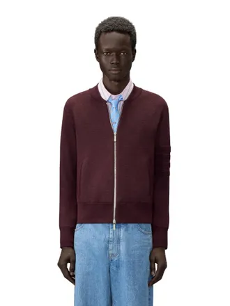 Thom Browne Mens Zip Up Bomber Jacket Merino Burgundy Red