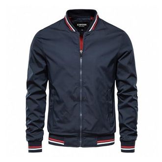 Generic Veste bomber l&eacute;g&egrave;re en softshell pour homme avec fermeture &eacute;clair int&eacute;grale et manches longues - Col montant - Coupe ajust&eacute;e - Coupe-vent, bleu marine