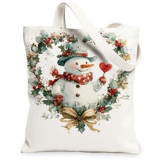 Generic Sacs fourre-tout en toile motif bonhomme de neige, sacs de courses r&eacute;utilisables, mignons joyeux, l&eacute;gers et lavables pour salle de sport, voyage, piqu
