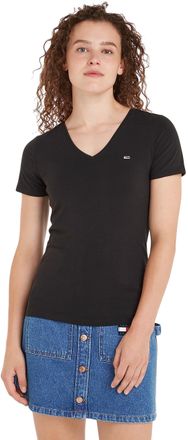 Tommy Jeans Tjw Skinny Stretch V Neck Kurzarm Strickoberteile, Damen, Schwarz (Black), Xs