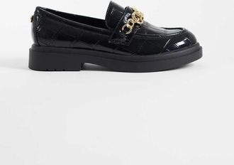 Steve Madden Pre Launch - Mocassins effet croco avec cha&icirc;ne dor&eacute;e - Noir