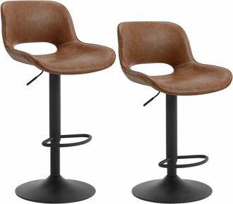 Woltu Lot de 2 Tabourets de Bar Pivotant &agrave; 360&deg;, en Simili Cuir et Metal, Chaise de Bar R&eacute;glable Hauteur, Chaise Haute Cuisine avec Dossier, Brun - Woltu
