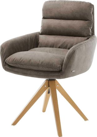 DELIFE Polsterstuhl Abelia-Flex mit Armlehnen Holzgestell kantig Natur Mikrofaser Taupe Vintage