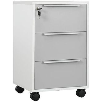 HOMCOM Caisson bureau mobile avec 3 tiroirs et serrure, meuble rangement bureau sur roulettes pour documents et imprimante, caisson de rangement compact pour