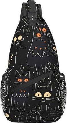 Generic Sacoche Homme Bandouliere Chatons noirs de dessin anim&eacute; Casual Sacs Poitrine L&eacute;ger Sac DEpaule pour Voyage Cyclisme &eacute;cole