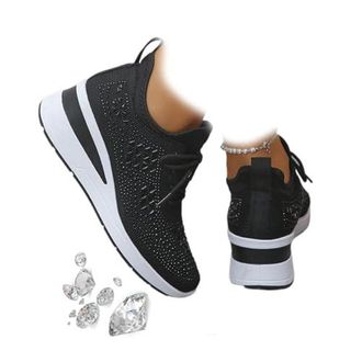 Generic Baskets compens&eacute;es respirantes et scintillantes pour femme avec strass et paillettes - Chaussures de tennis habill&eacute;es pour mari&eacute;e - Baskets orthop&eacute;diq