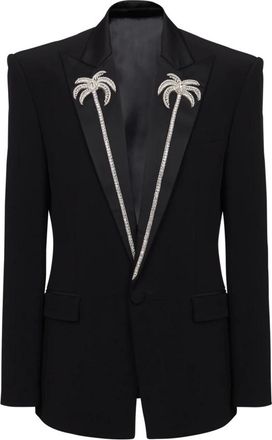 Balmain Homme, Vestes, Noir, Taille: XS Veste &agrave; 1 bouton avec col brod&eacute; palmier