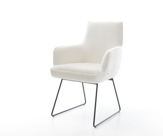 DELIFE Esszimmerstuhl Heira-Flex mit Armlehnen Boucl&eacute; Soft Beige Kufengestell Schwarz Taschenfederkern, Esszimmerst&uuml;hle