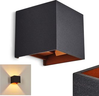 HOFSTEIN Wandleuchte Badajoz, moderne Wandlampe aus Metall in Schwarz/Kupferfarben, eckige Leuchte mit Lichteffekt durch verstellbaren Schirm, 1-flammig, 1 x G