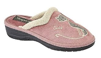 Sleepers Pantoufles en velours avec motif chat pour int&eacute;rieur/ext&eacute;rieur, rose, 39 EU