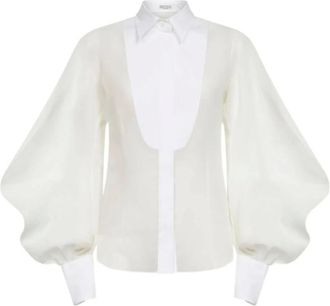 Brunello Cucinelli Femme, Blouses et Chemises, Blanc, Taille: 38 FR Chemise &agrave; Manches &Eacute;v&ecirc;que Boutonn&eacute;e
