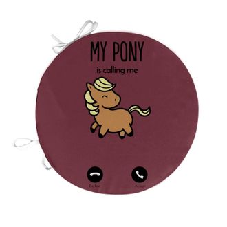 Fabulous Stuhlkissen, rund, rot, Motiv: My Pony is Calling Me Animals, niedlich, Durchmesser 40 cm, Stuhlkissen