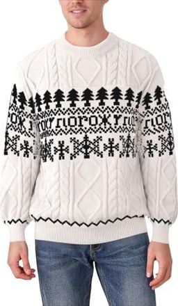 Generic Pull de Noël pour homme avec poignets élastiques, facile dentretien, super doux, manches longues, col rond, tricot texturé, tricot texturé, pull de No