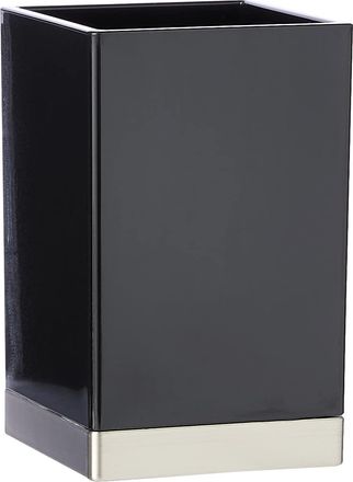 InterDesign iDesign Clarity Trinkbecher, Badezimmer Becher zur Aufbewahrung aus Kunststoff, schwarz/mattsilberfarben, 6.4 x 6.4 x 10.199999999999999 cm