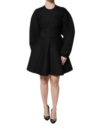 Dolce & Gabbana Womens Black Cotton Long Sleeves A-Line Mini Dress Viscose Nylon Elastane