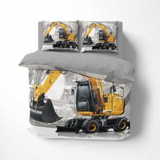Generic Gelber Bagger Bettw&auml;sche 200x220 Baumaschinen Bettw&auml;sche-Sets Bettbezug Set 3D Druck Bettbez&uuml;ge Weiche Mikrofaser mit Rei&szlig;veschluss und 2 Kissenbez&uuml;ge