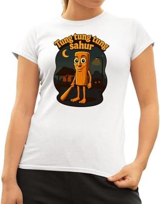 Generic Night Tung Tung Tung Sahur Italian Brainrot T-shirt en coton pour femme, blanc, S