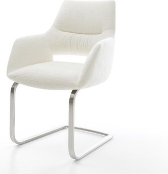 DELIFE Freischwinger Yago-Flex mit Armlehnen Boucl&eacute; Soft Beige Freischwinger flach Edelstahl Taschenfederkern, Esszimmerst&uuml;hle