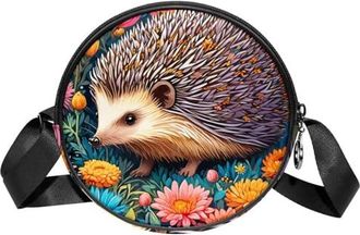 Generic Sac &agrave; bandouli&egrave;re circulaire pour femme, motif h&eacute;risson, petit sac &agrave; dos &agrave; bandouli&egrave;re avec fermeture &eacute;clair, bretelles r&eacute;glables, sac &agrave; main rond d&eacute;c