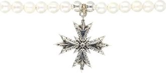 Emanuele Bicocchi Halsketten - Pearl Necklace With Silver Cross Pendant - Gr. unisize - in Mehrfarbig - f&uuml;r Damen