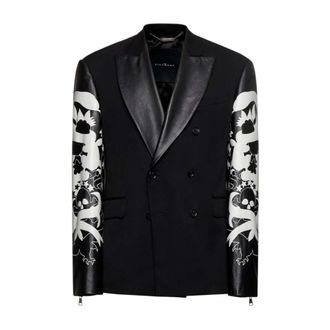 John Richmond Gereihter Blazer mit Print&auml;rmeln und gl&auml;nzenden Revers - - Jackets - Herren - Schwarzk - L