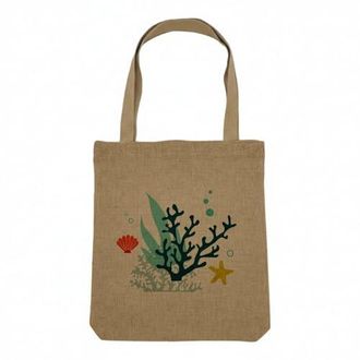 Fabulous Sac Shopping Tote Bag Aspect Lin - Corail Minimaliste Tropical Exotique Jungle Mer Plong&eacute;e - Sac de Courses Toile Epaisse 360g Beige Naturel Cabas Por