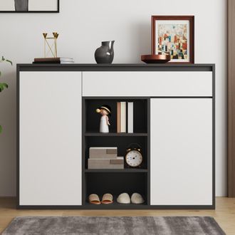 Generic Schuhschrank schwarz wei&szlig; mit LED Farbwechsel 2 T&uuml;ren 1 Schublade verstellbare B&ouml;den Glasablagen Kippschutz Schuhkipper Flurm&ouml;bel Garderobe modern