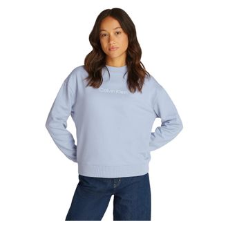 Calvin Klein Femme, Sweatshirts et sweats &agrave; capuche, Bleu, Taille: 42 FR SweaT-shirt Bleu avec Logo en Coton R&eacute;g&eacute;n&eacute;ratif