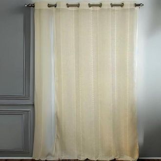 HOME MAISON Homemaison Gardine mit 3 R&uuml;stungen - Polyester - vertikal gestreift - runde &Ouml;sen, silberfarben, &Oslash; 4 cm - fertig zum Aufh&auml;ngen - Fenster - 140 x 260 cm